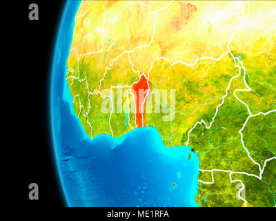 Benin highlighted in red as seen from Earth's orbit in space. 3D ...