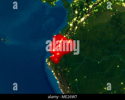 Night view of Ecuador highlighted in red on planet Earth with ...