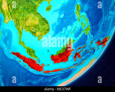 Map of Indonesia as seen from space on planet Earth with clouds and ...