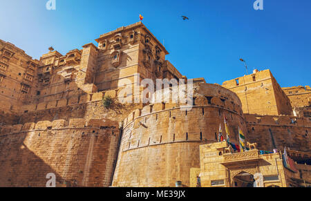 Jaisalmer Fort yellow limestone architecture. Jaisalmer Fort also known as the Golden Fort is a ...