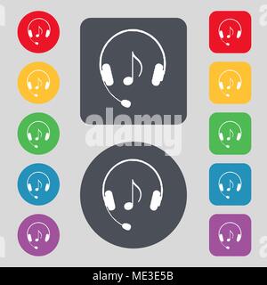headsets icon sign. A set of 12 colored buttons and a long shadow. Flat ...