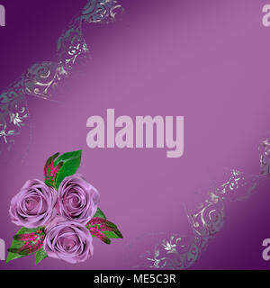 rose and ribbon on purple background with copy space Stock Photo - Alamy