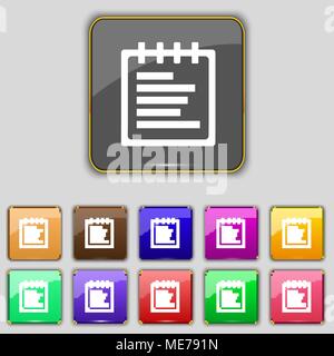 Notepad icon sign. Set with eleven colored buttons for your site ...