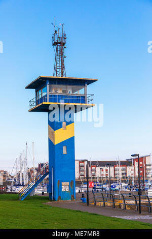 The old harbour master's control tower at entrance to the Aberdeen port ...