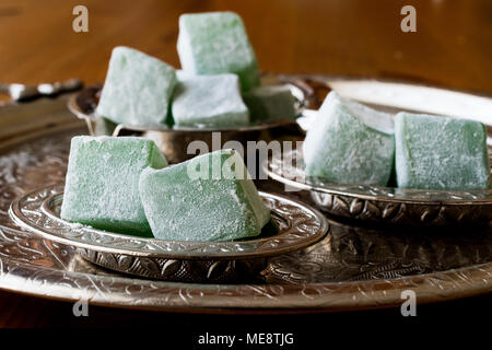Turkish Delight with Mint Aroma on silver tray. Traditional Dessert ...