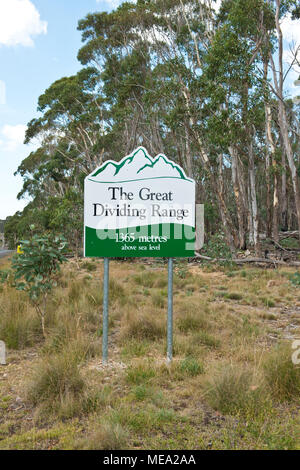 A road sign of the Great Dividing Range on the Carnarvon Highway is a ...