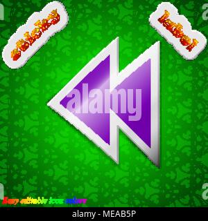 rewind icon sign. Symbol chic colored sticky label on green background ...