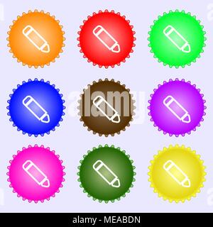 pen icon sign. A set of nine different colored labels. Vector ...