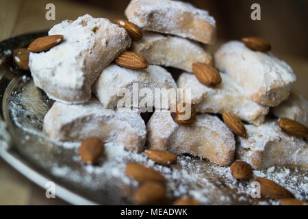 Kavala Cookies with Almonds in silver tray Stock Photo - Alamy