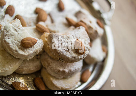 Kavala Cookies with Almonds in silver tray Stock Photo - Alamy