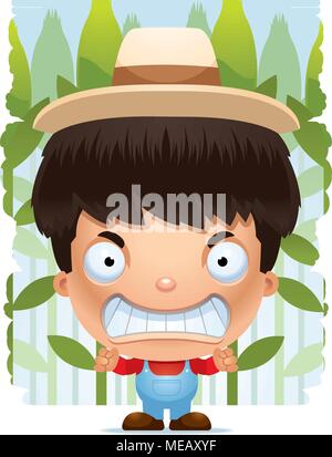 A cartoon illustration of a boy farmer with an angry expression Stock ...