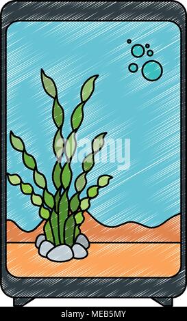 Rectangular aquarium with fish and algae. Vector illustration isolated ...