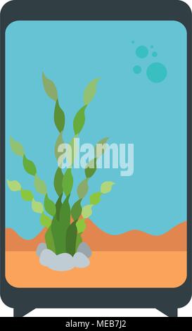 Rectangular aquarium with fish and algae. Vector illustration isolated ...