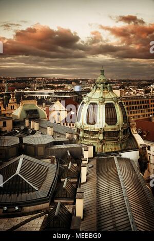 Prague skyline rooftop view with historical buildings in Czech Republic ...