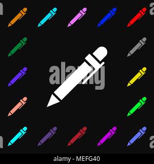 Pen icon sign. Lots of colorful symbols for your design. Vector ...