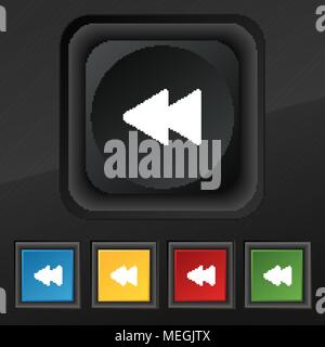 rewind icon symbol. Set of five colorful, stylish buttons on black ...