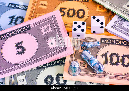 Tambov, Russian Federation - January 26, 2018 Monopoly Board Game box ...