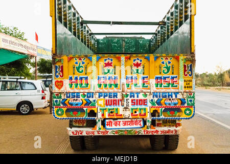 The back of a brightly painted lorry in Rajasthan India Stock Photo - Alamy
