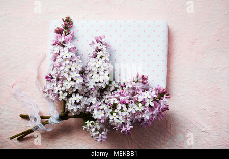 Lilac flowers arrangement with empty paper note card Stock Photo - Alamy