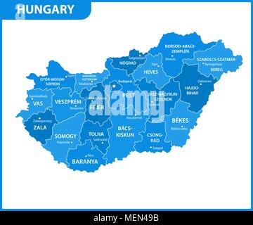 The detailed map of Hungary with regions or states. Administrative ...