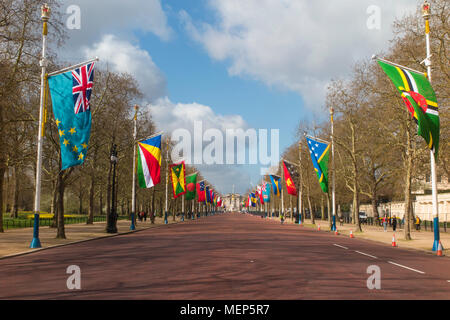 Rows of flags hang along The Mall in honour of the heads of the ...