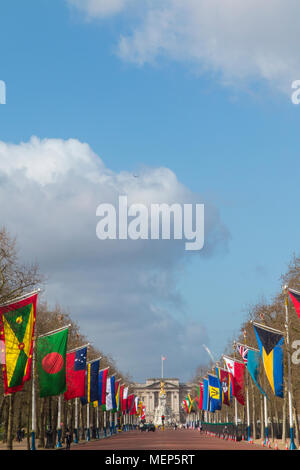 Rows of flags hang along The Mall in honour of the heads of the ...