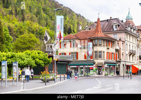 Interlaken, Switzerland - May 5, 2017: Street view of old Interlaken ...