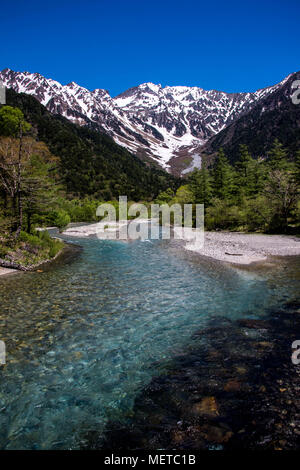 Hotaka Mountain Range and clear stream Azusagawa River?viewed from ...