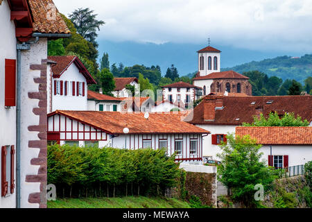 Traditional Basque houses in the village of Ciboure (Ziburu). France ...