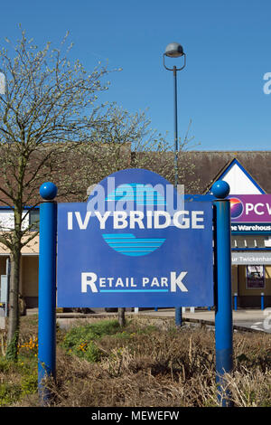 Sign at the entrance to a retail shopping park in Harlow, Essex Stock ...