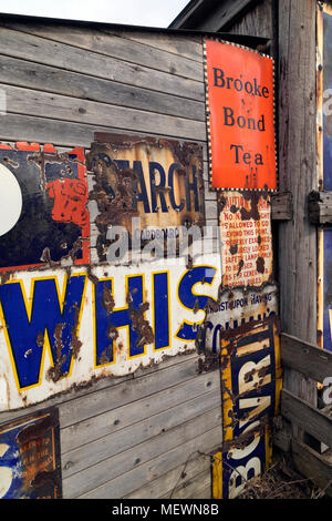 Old metal advertising signs on Pickering Railway station Stock Photo ...