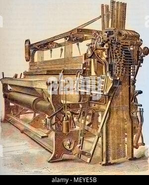 Textile factory machinery. Old loom machine. Historic textile industry ...