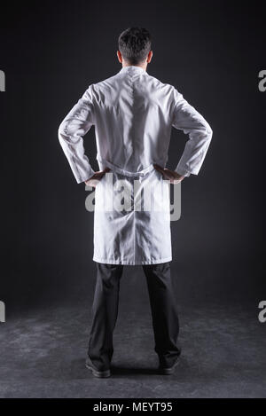 Scientist male researcher looking visual display overlay information ...