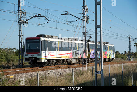Palma, Majorca, Spain. 2018. Metro passenger train with two carriages ...