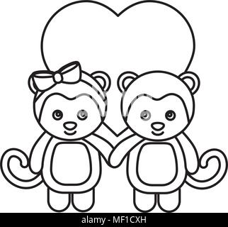 cute and adorable monkeys couple characters vector illustration design ...
