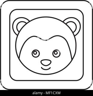 Cute square monkey face. Cartoon head of animal character. Minimal ...