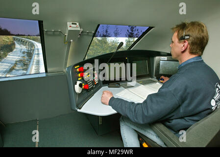 (dpa) - The Transrapid 08 maglev train travels along the test track in ...