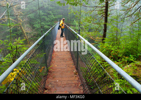 Hiker suspension bridge on Drift Creek Falls Trail, Siuslaw National ...