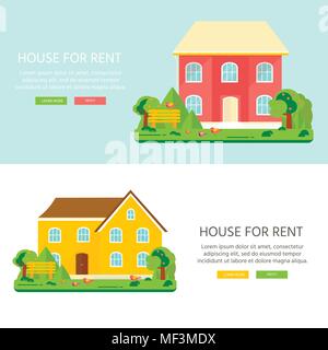 Banner for sales, advertising house, cottage with trees, agent with ...