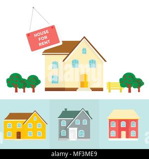 Banner for sales, advertising house, cottage with trees, agent with ...