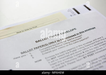 Postal ballot paper, envelope, local Southend West candidate David ...