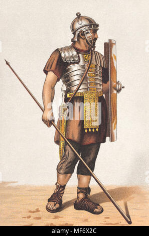 Antiquity. Ancient Rome. Roman soldier 400 AD, Engraving,19th century ...