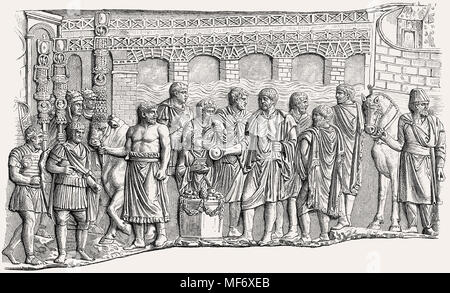 Bas-relief of the Dacian Wars at the Trajan's Column, a Roman triumphal ...