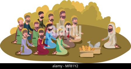 jesuschrist with apostles multiplication of bread and fish Stock Vector ...