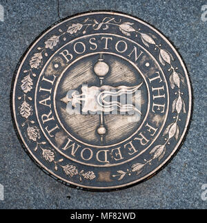 Symbol of the Boston Freedom Trail walk on the sidewalk, Boston ...
