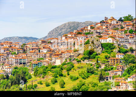 Aerial view of Arachova, Greece. A village on the green slopes of ...