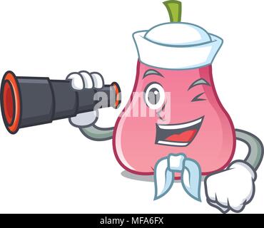 Sailor with binocular red apple funny character for vegetarian cartoon ...