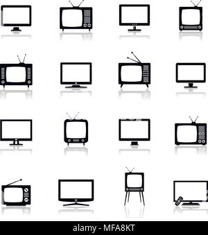 Retro television, tv and video screen symbol, flat design vector blue ...