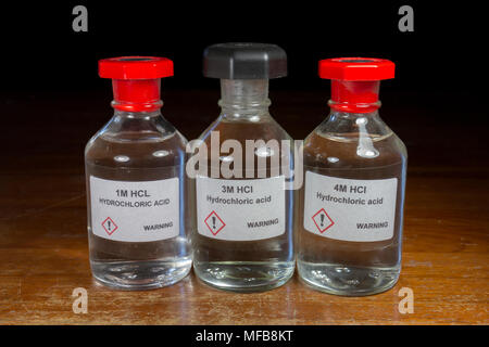 Hydrochloric acid bottles in a science laboratory in a college in ...