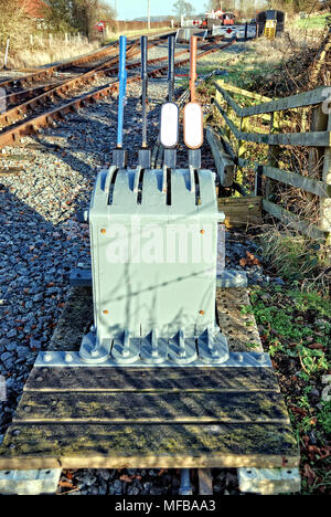Railway point changing signalling lever at the Beamish Museum, County ...